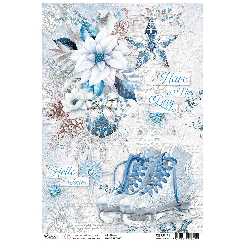 Ciao Bella Paper - Dance On Ice A4 rice paper (SINGLE Sheet) | Country Love Crafts